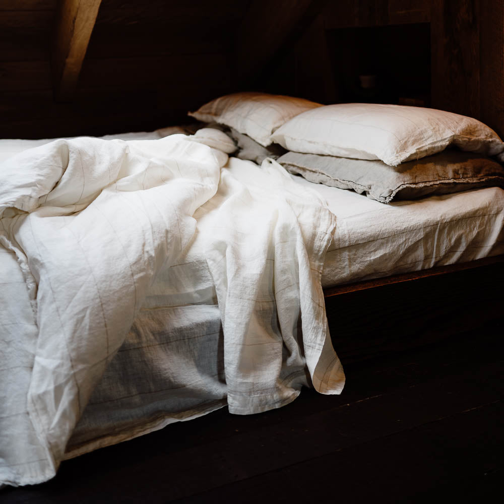 Carter French Linen Fitted Sheet - Off White w' Natural Fine Stripe ...