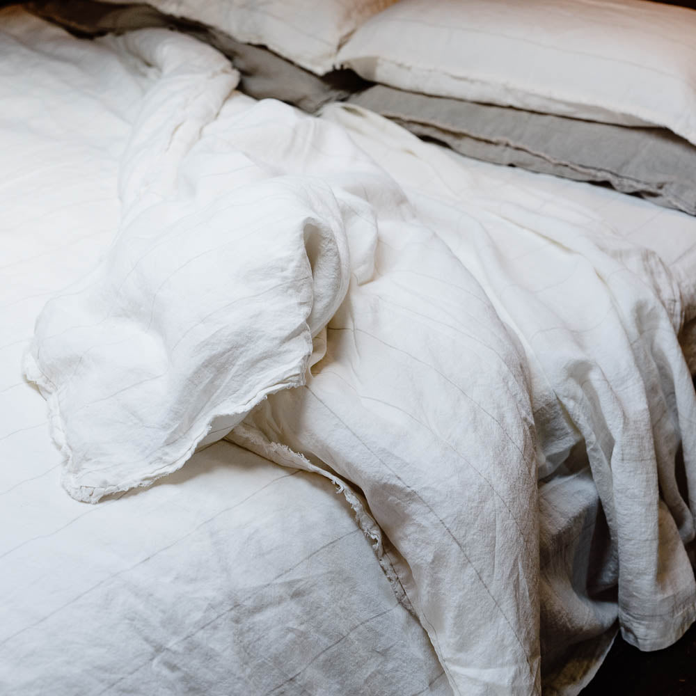 Carter French Linen Fitted Sheet - Off White w' Natural Fine Stripe ...