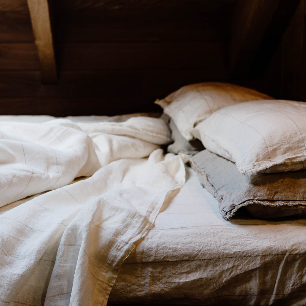 Carter French Linen Fitted Sheet - Off White w' Natural Fine Stripe ...