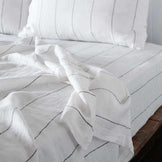Carter French Linen Fitted Sheet - Off White w' Charcoal Fine Stripe ...